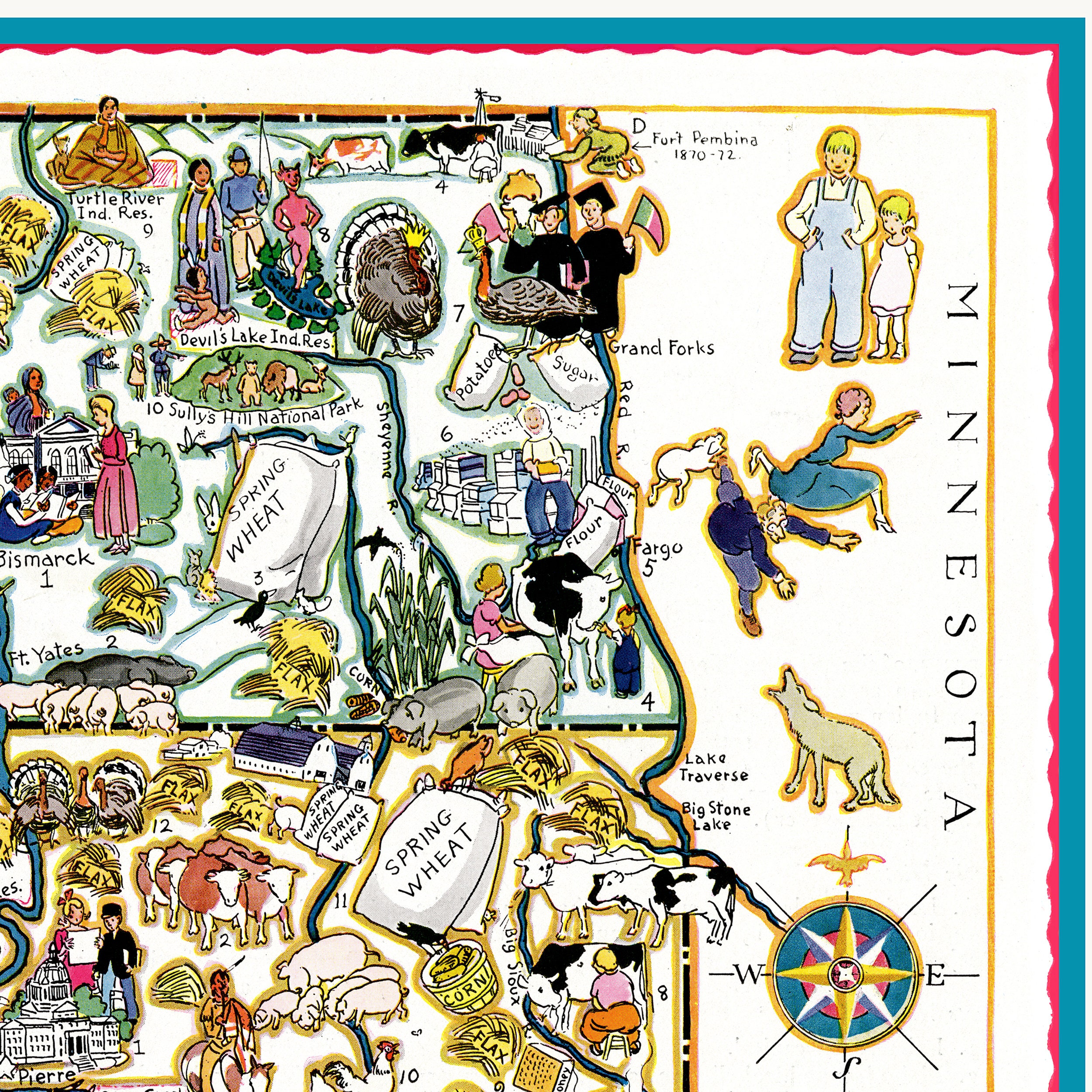 Fun State Map of North & South Dakota – Digital Download PRINTABLE ...