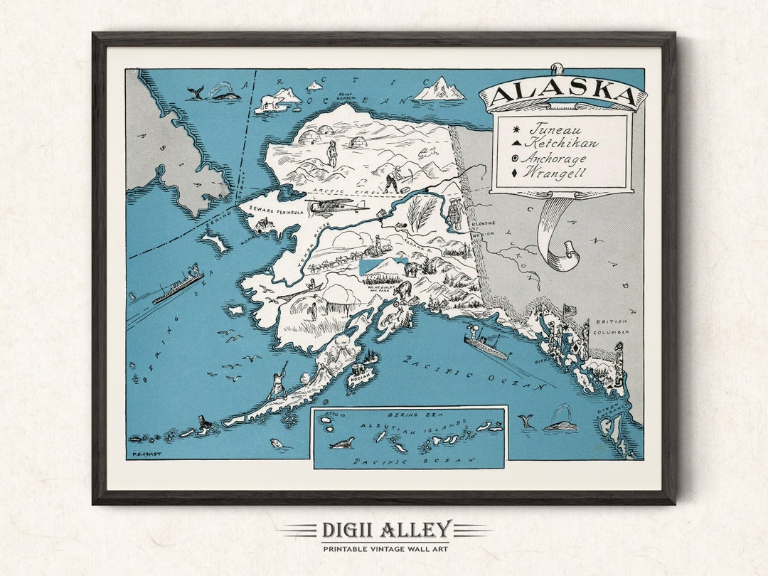 Pictorial Map of Alaska – Digital Download PRINTABLE Vintage Fun Old ...