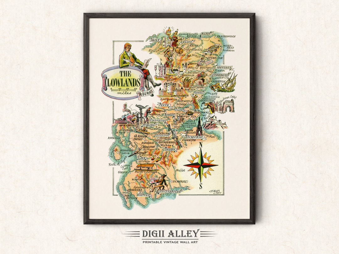 Fun Map of the Lowlands in Great Britain, England, UK – Digital ...