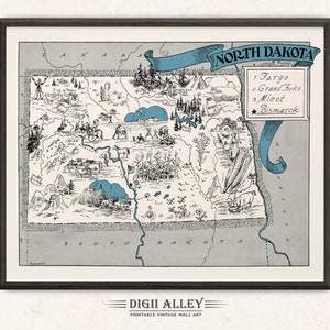 Pictorial Map of North Dakota – Digital Download PRINTABLE Vintage Fun ...