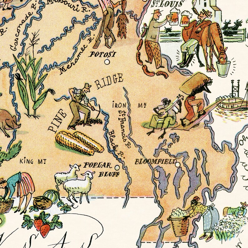 Fun State Map of Missouri – Digital Download PRINTABLE Vintage ...