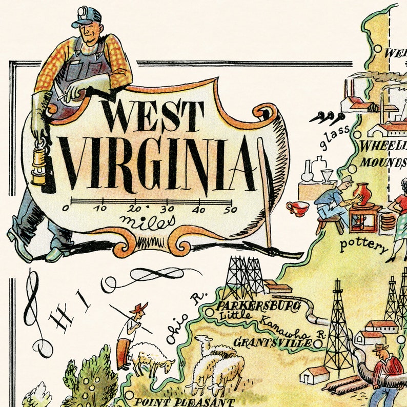 Fun State Map of West Virginia – Digital Download PRINTABLE Vintage ...