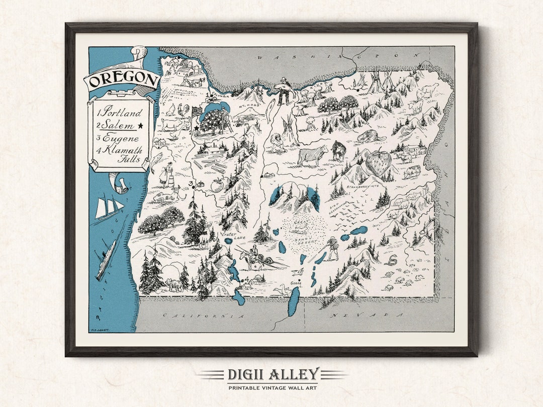 Pictorial Map of Oregon – Digital Download PRINTABLE Vintage Fun Old ...