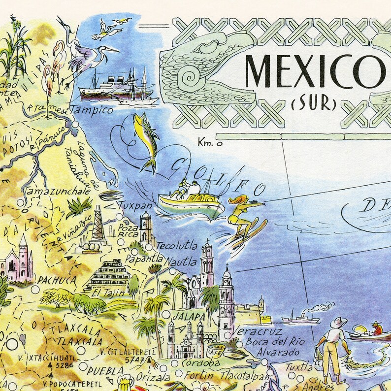 Fun Map of South Mexico Sur Central America Digital Download - Etsy