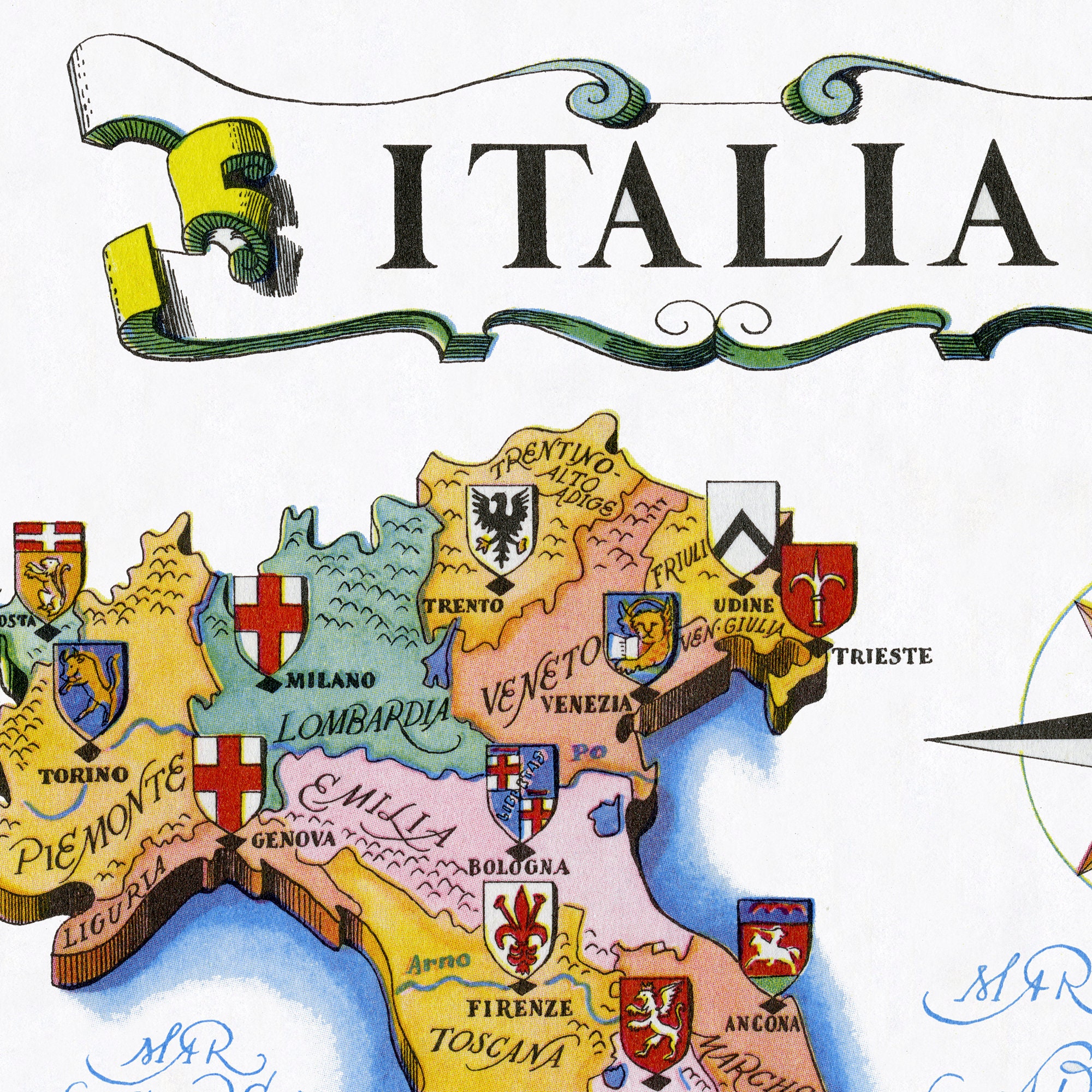 Fun Map of Italy Italia Digital Download PRINTABLE Vintage Pictorial ...