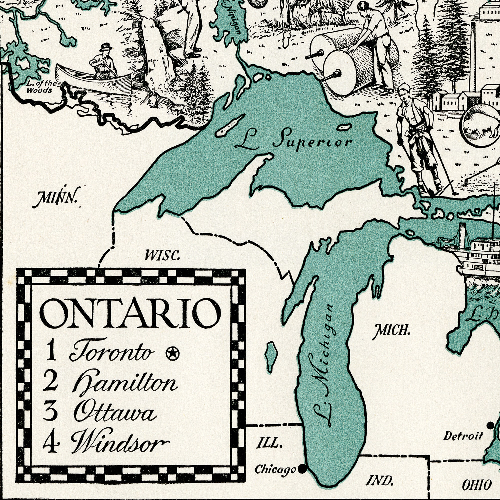 Map of Ontario Canada Digital Download PRINTABLE Fun Vintage Pictorial ...
