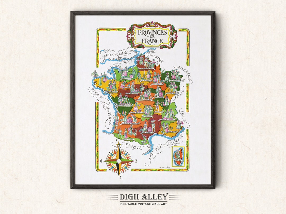 Fun Map of Provinces De France French Provinces – Digital Download ...