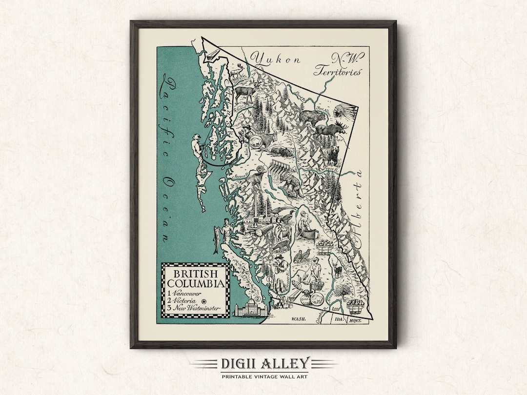 Map of British Columbia Canada – Digital Download PRINTABLE Fun Vintage ...
