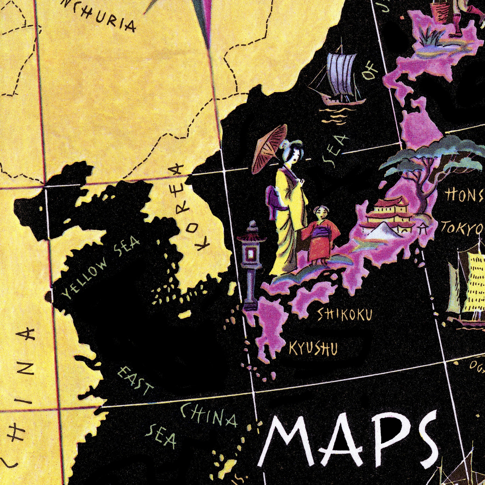 Fun Maps of Japan in East Asia Digital Download PRINTABLE Vintage Map ...