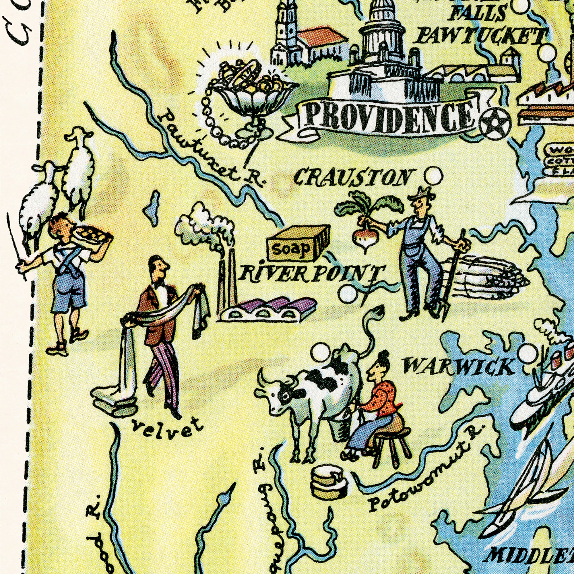 Fun State Map of Rhode Island – Digital Download PRINTABLE Vintage ...