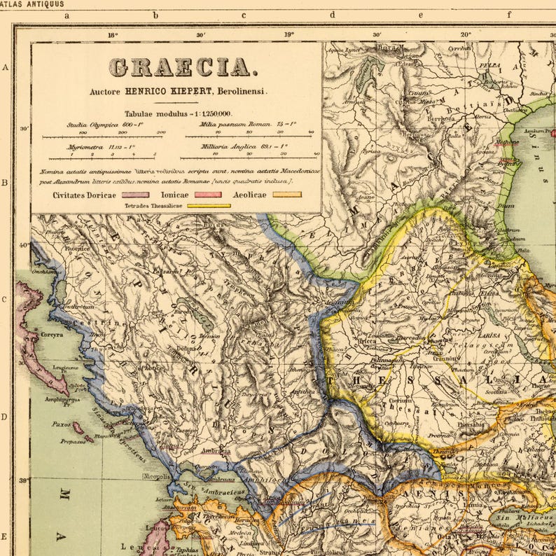 Old Map of Greece – Digital Download PRINTABLE Colorful Map of the ...