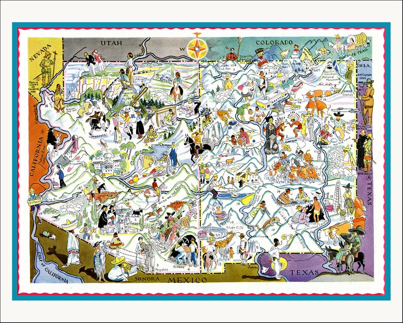 Fun State Map of Arizona & New Mexico – Digital Download PRINTABLE ...