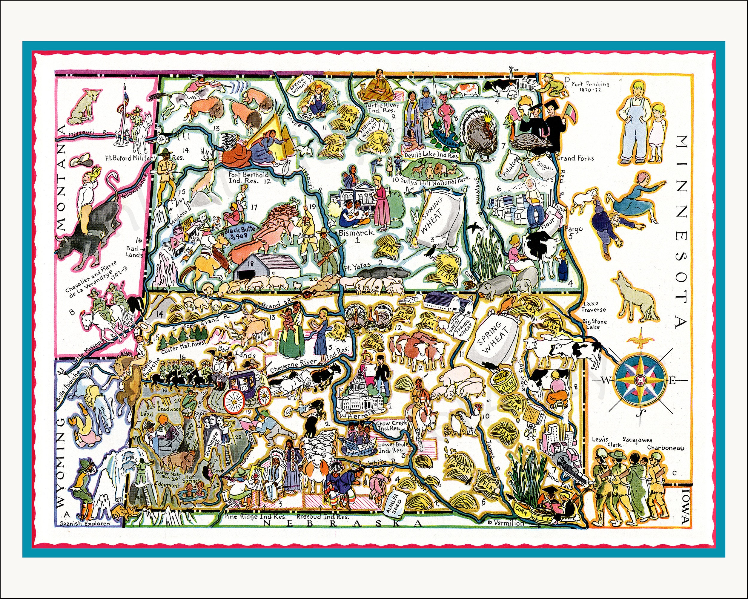 Fun State Map of North & South Dakota – Digital Download PRINTABLE ...