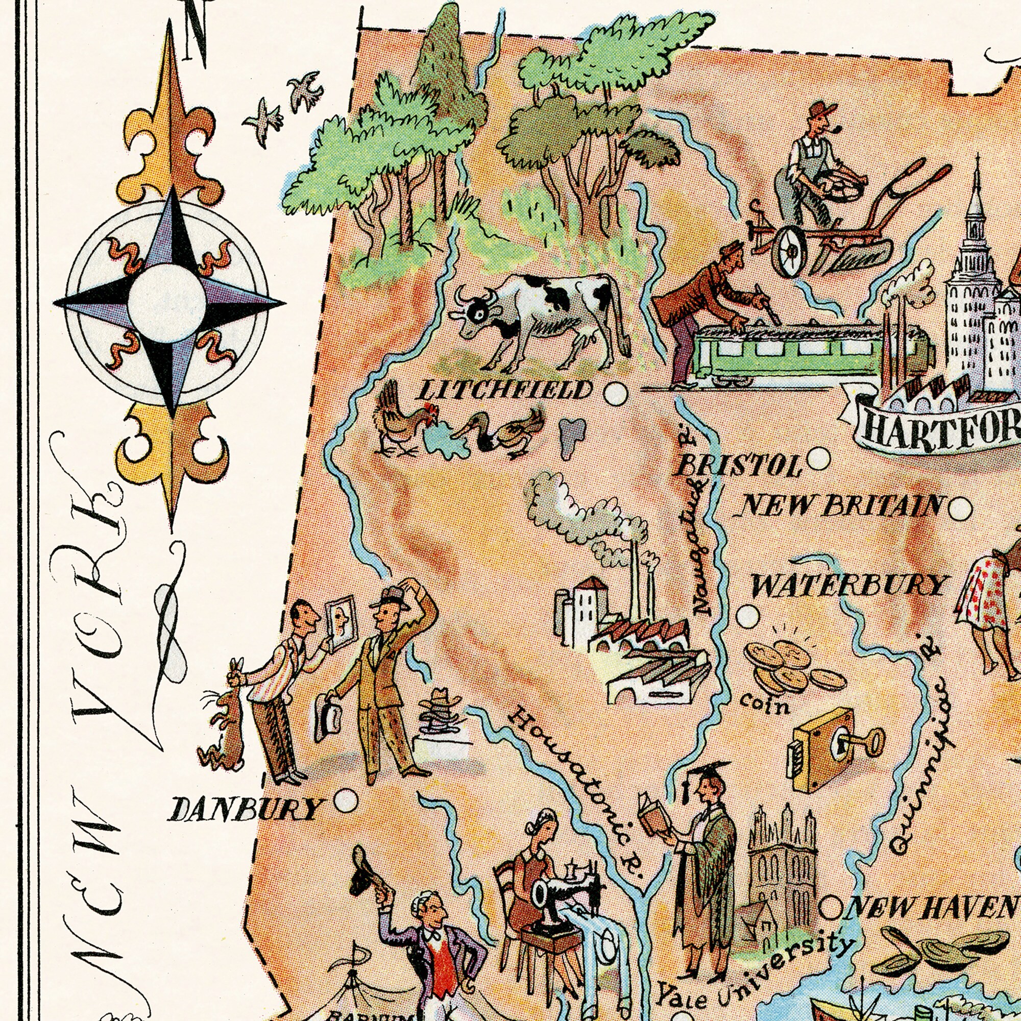 Fun State Map of Connecticut Digital Download PRINTABLE - Etsy