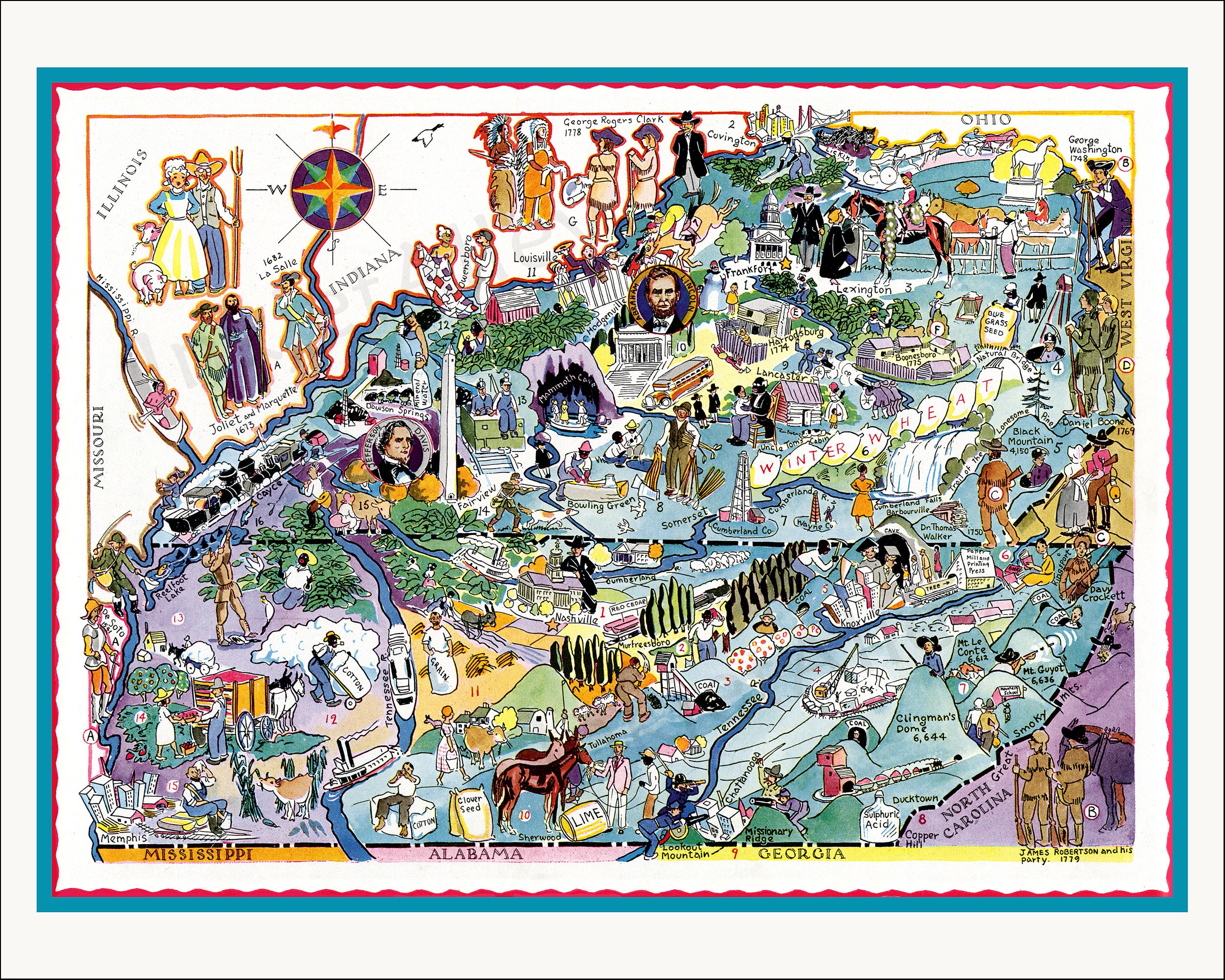 Fun State Map of Kentucky & Tennessee – Digital Download PRINTABLE ...
