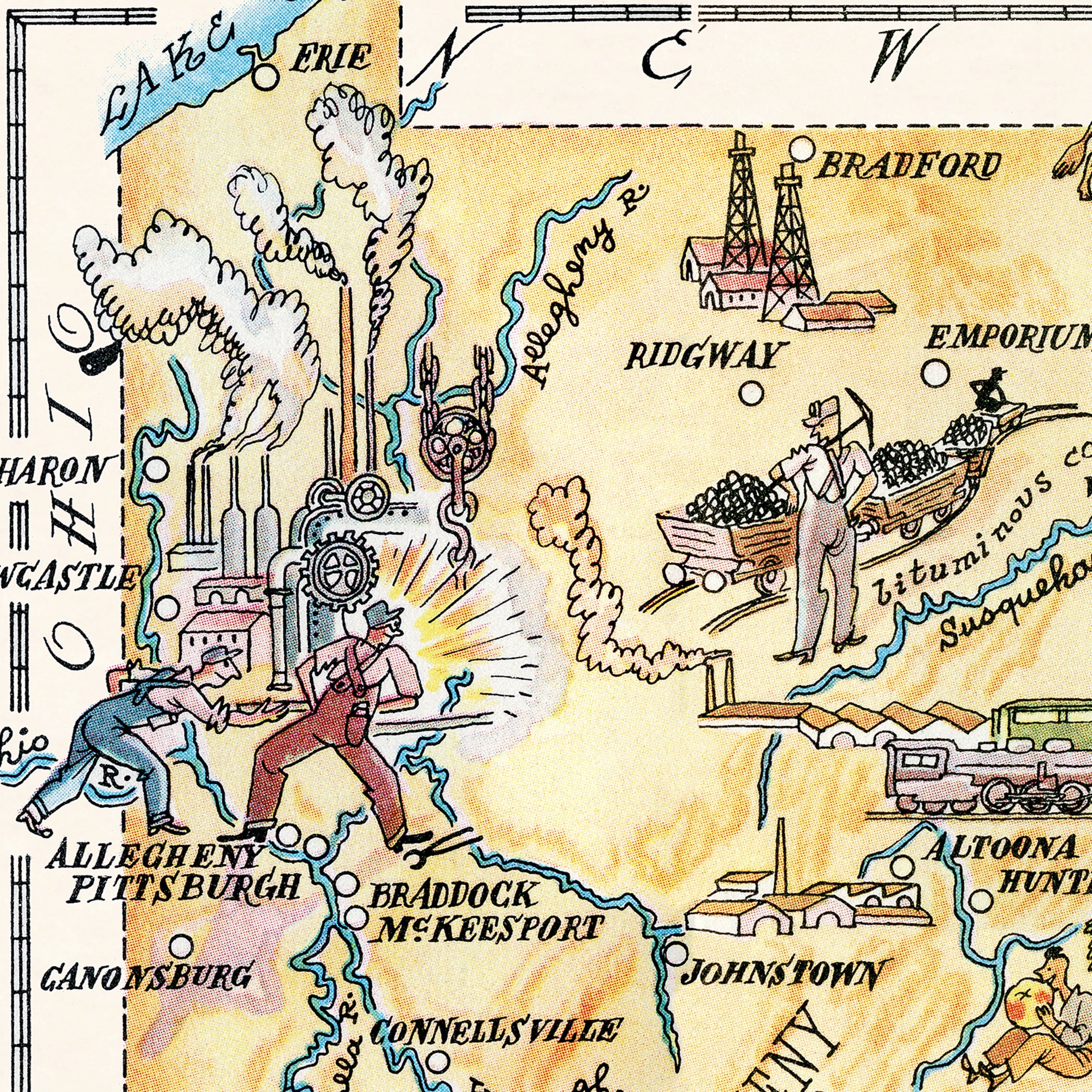 Fun State Map of Pennsylvania – Digital Download PRINTABLE Vintage ...