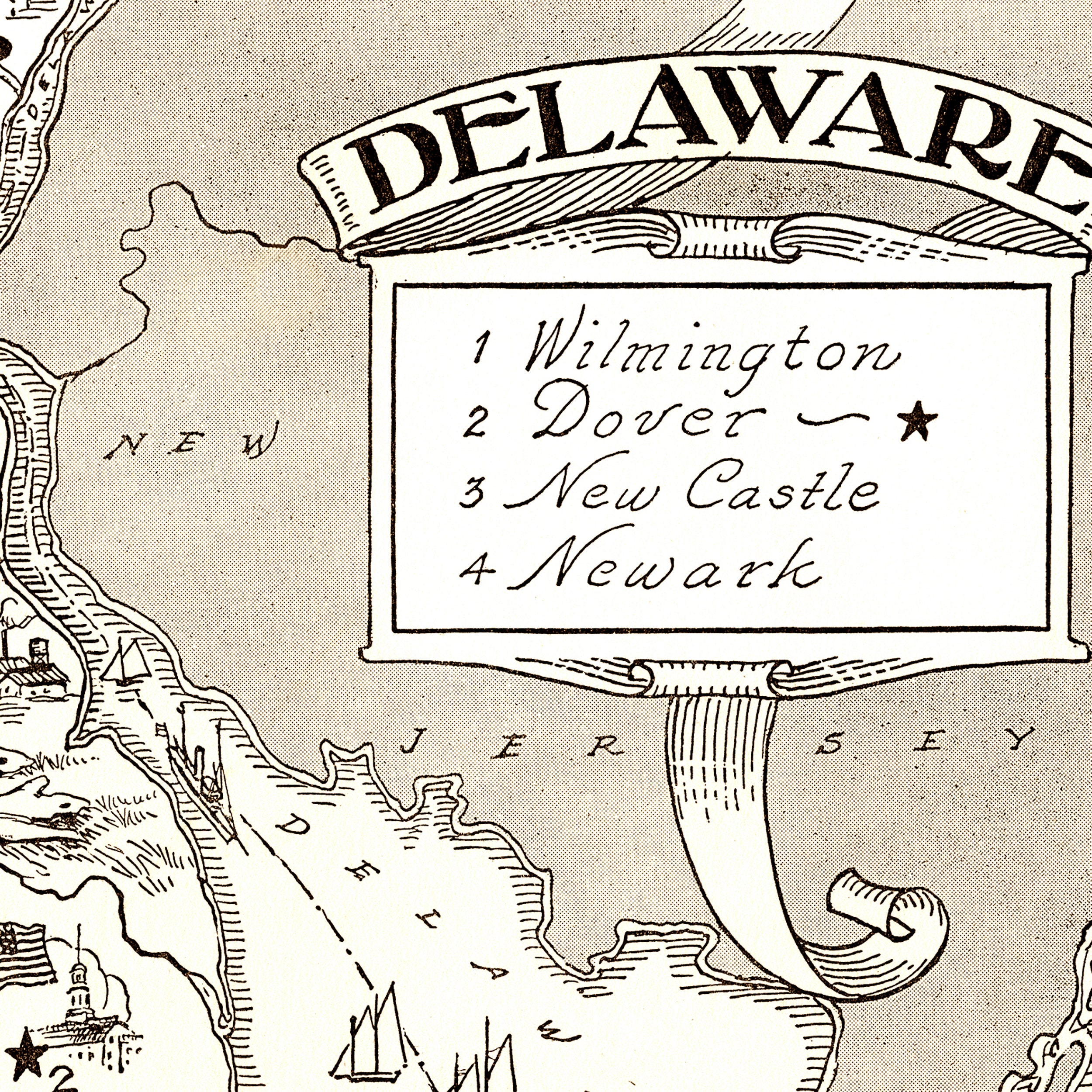 Pictorial State Map of Delaware – Digital Download PRINTABLE Vintage ...