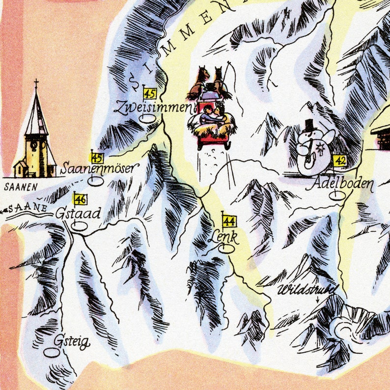 Fun Ski Trail Map of Berner Oberland in Switzerland – Digital Download ...