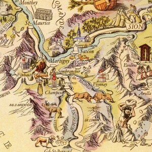 Fun Map of Wallis in Switzerland – Digital Download PRINTABLE Vintage ...