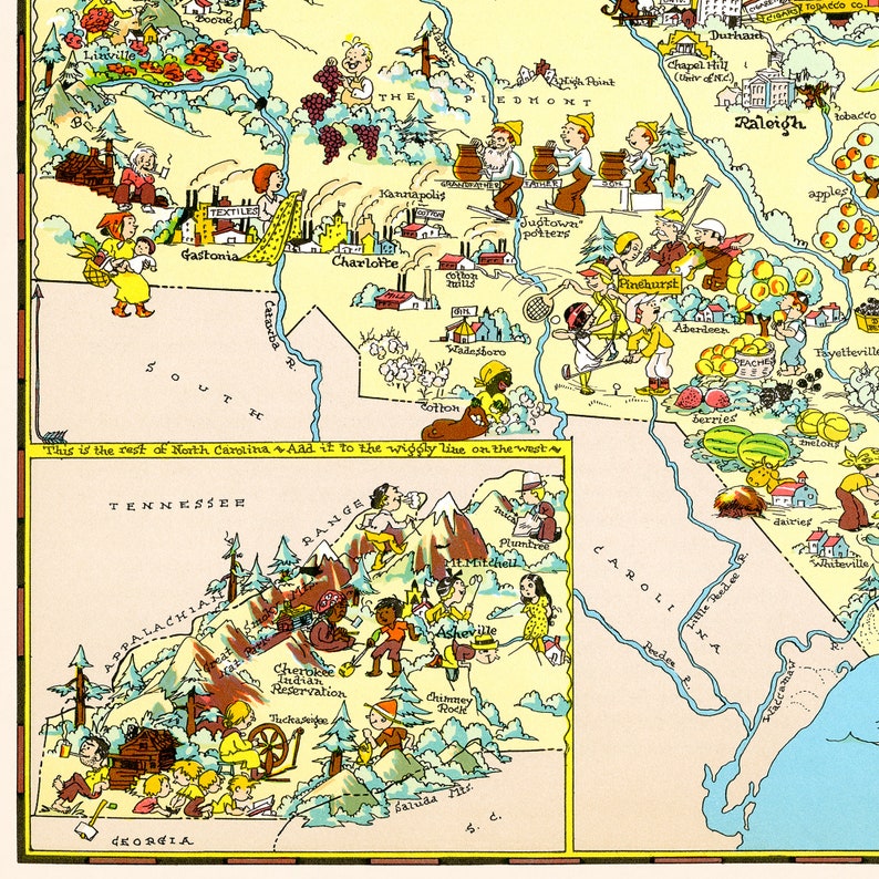 Fun State Map of North Carolina – Digital Download PRINTABLE Vintage ...