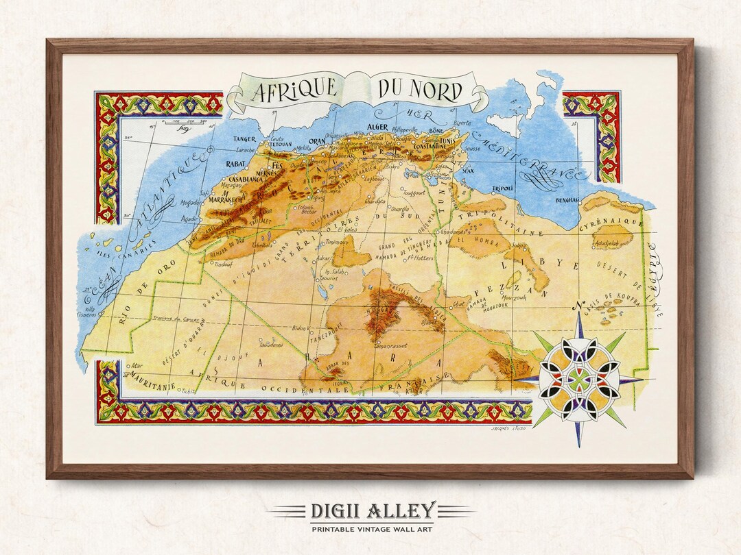 Fun Map of North Africa – Digital Download PRINTABLE Vintage Pictorial ...