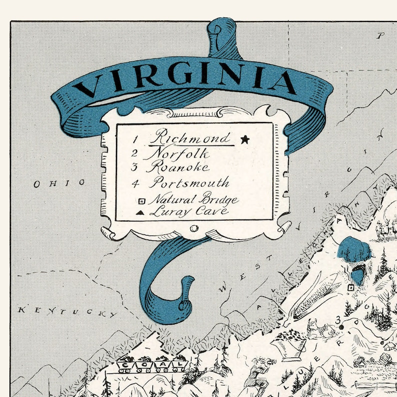 Pictorial Map of Virginia Digital Download PRINTABLE Vintage - Etsy
