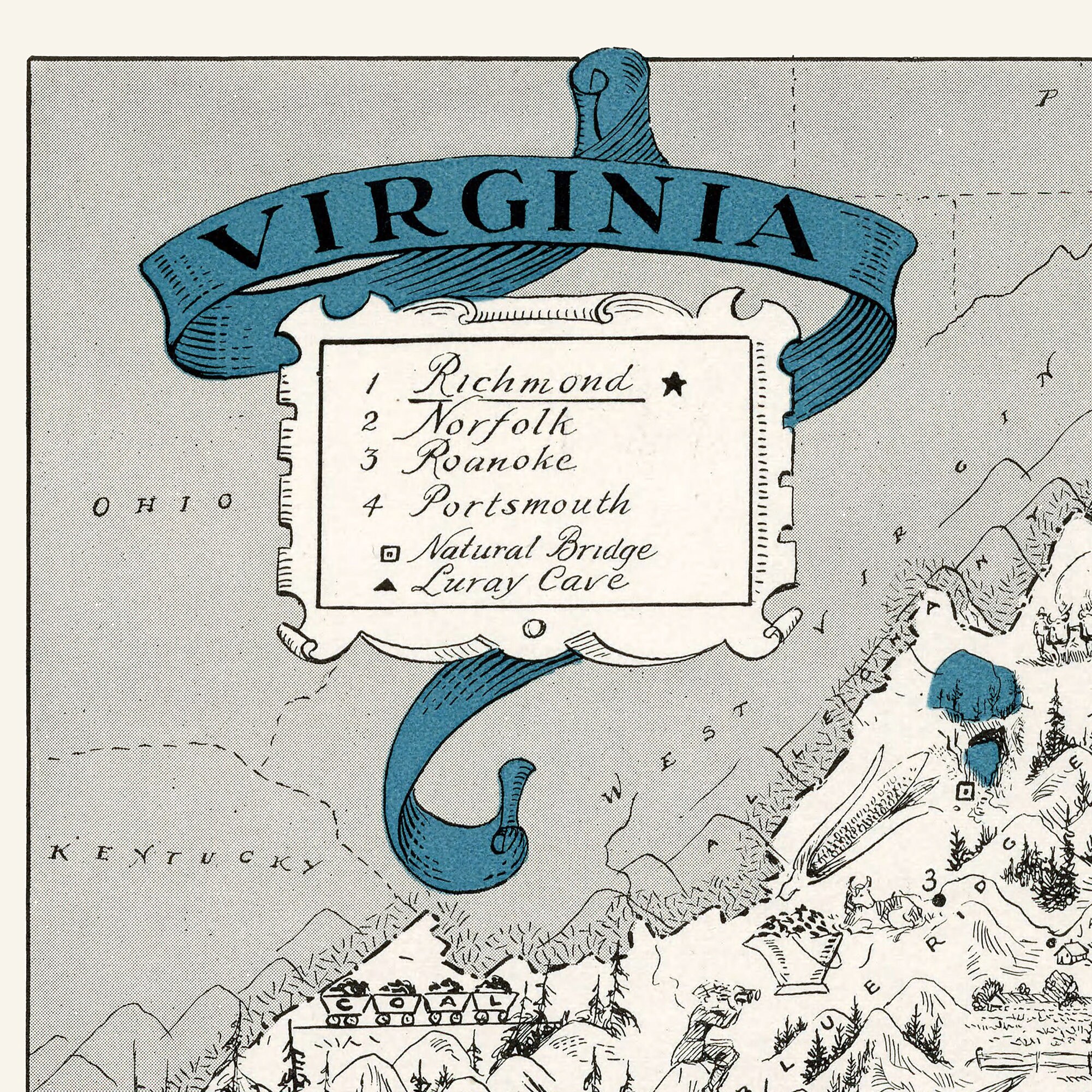 Pictorial Map of Virginia – Digital Download PRINTABLE Vintage Fun Old ...