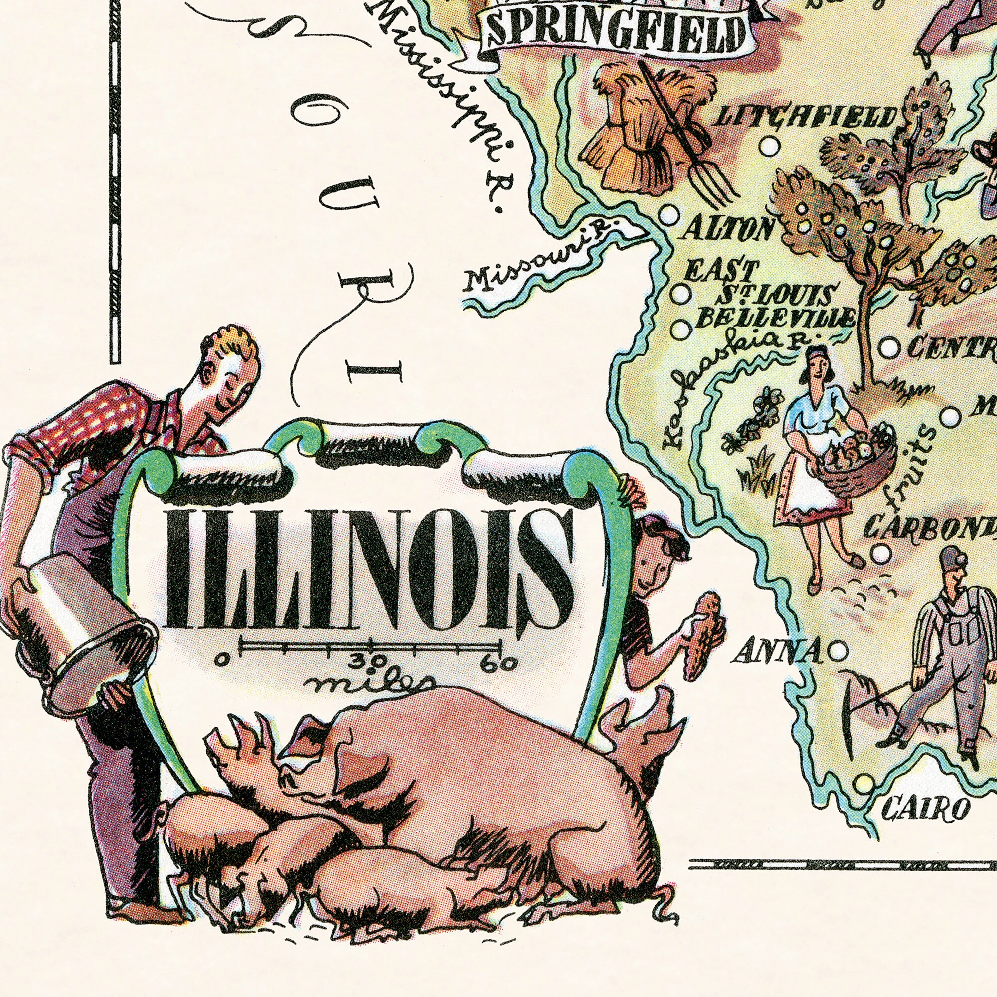 Fun State Map of Illinois Digital Download PRINTABLE Vintage Pictorial ...