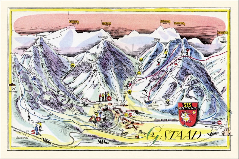 Fun Ski Trail Map of Gstaad in Switzerland – Digital Download PRINTABLE ...