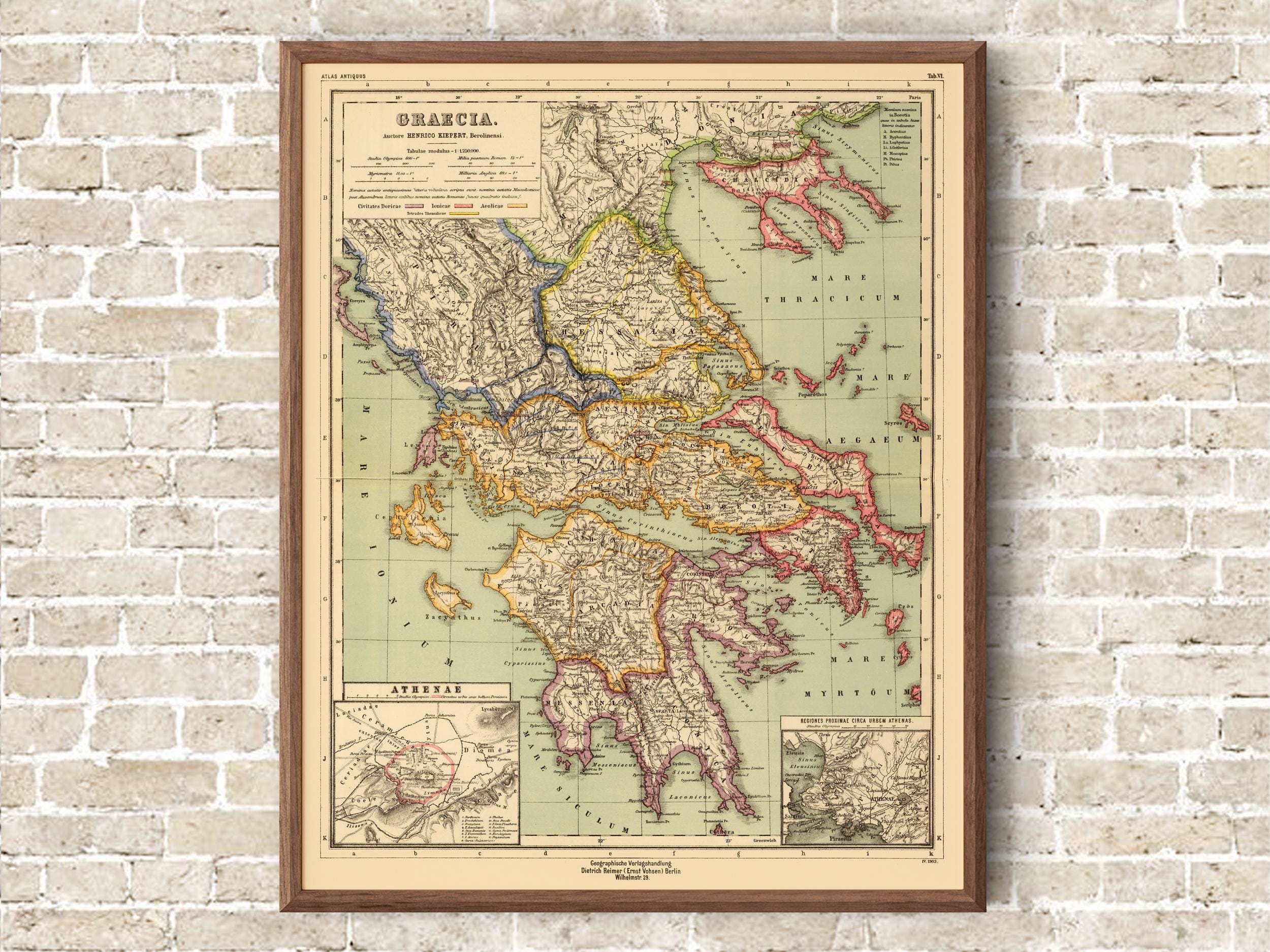 Old Map of Greece – Digital Download PRINTABLE Colorful Map of the ...