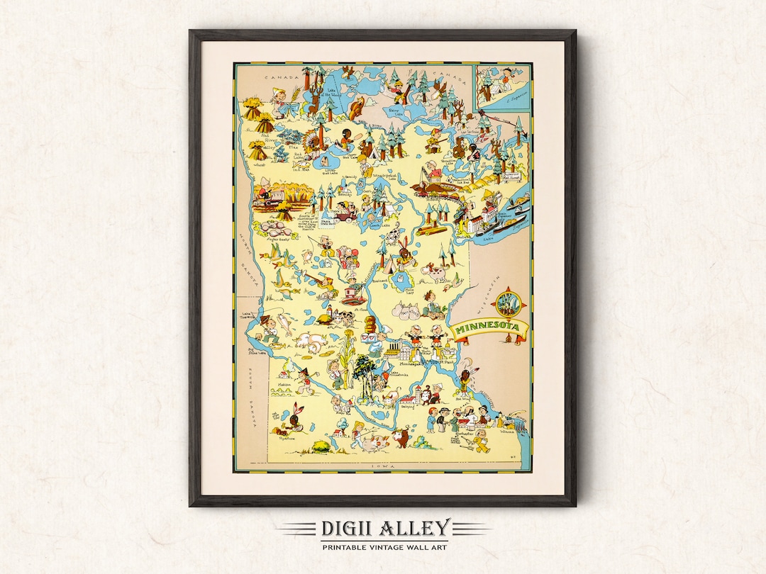 Fun State Map of Minnesota – Digital Download PRINTABLE Vintage ...