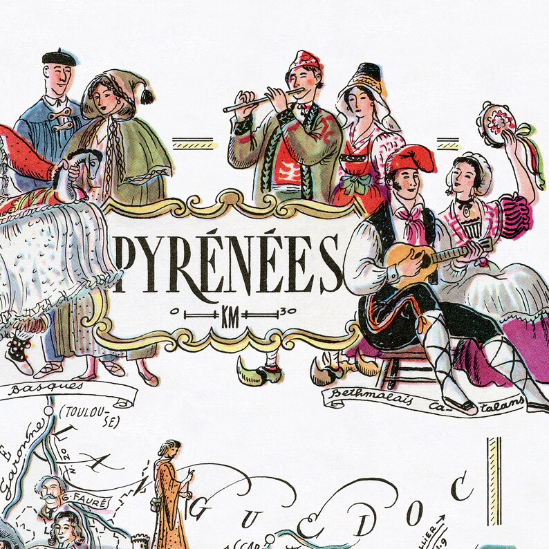 Fun Map of Pyrenees a French Province, France – Digital Download ...