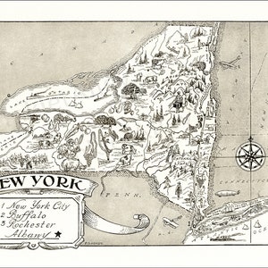 Pictorial State Map of New York – Digital Download PRINTABLE Vintage ...