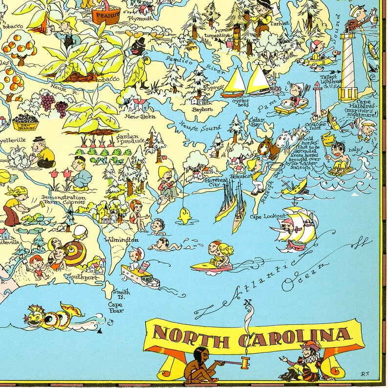 Fun State Map of North Carolina – Digital Download PRINTABLE Vintage ...
