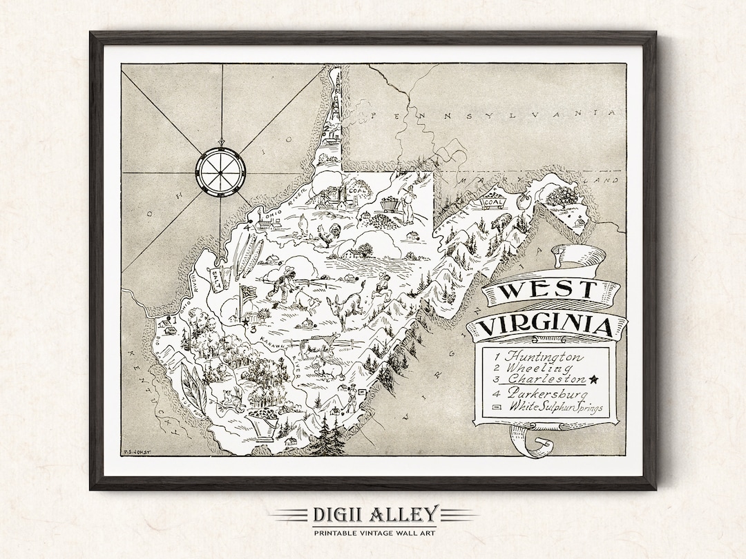 Pictorial State Map of West Virginia – Digital Download PRINTABLE ...