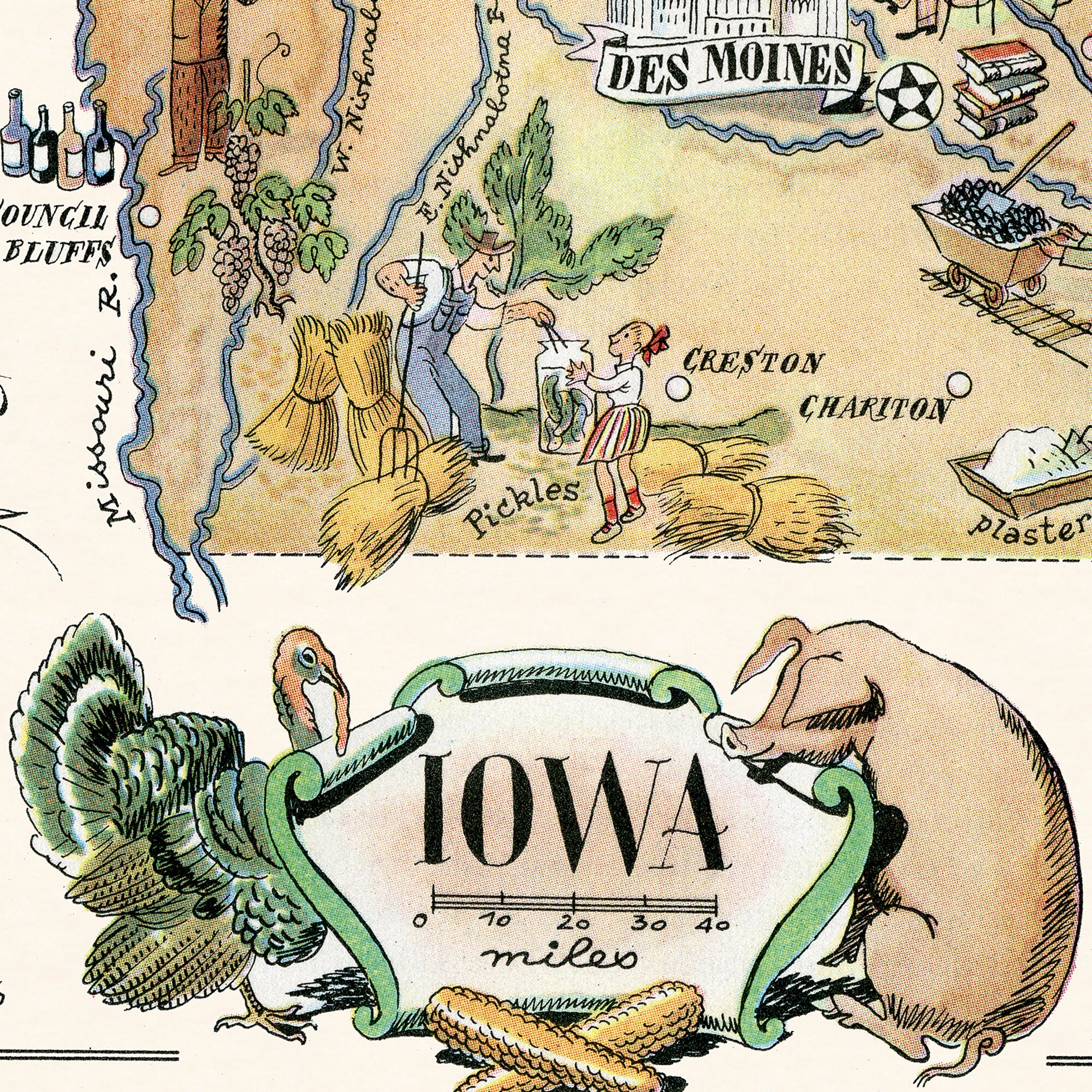 Fun State Map of Iowa – Digital Download PRINTABLE Vintage Pictorial ...