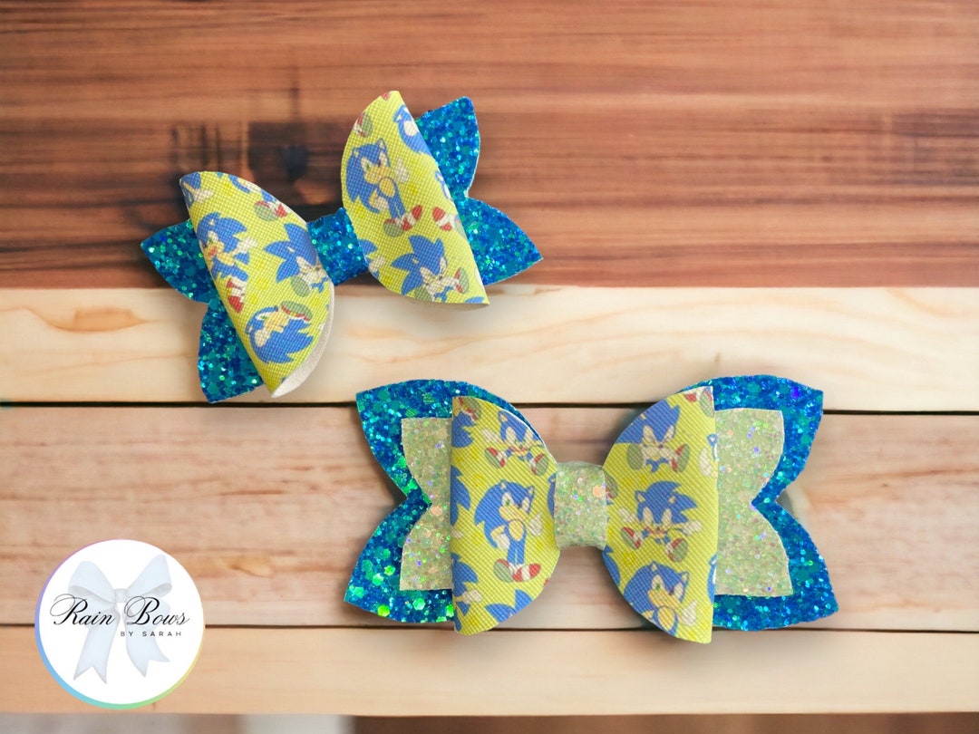Sonic Faux Leather Bow, Blue Hedgehog Kids Hair Bow, Hair Clip Bows ...