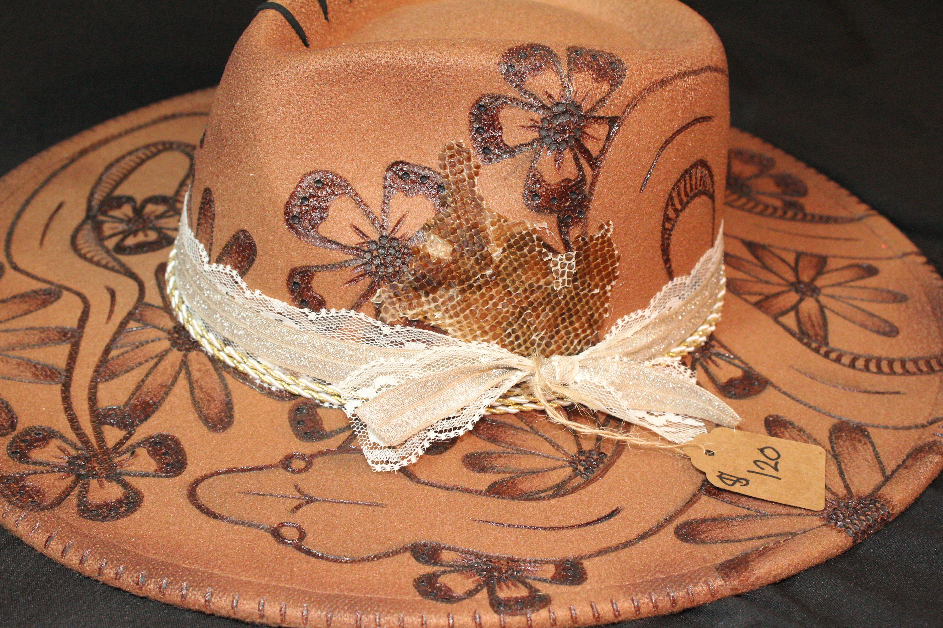 Burned in Snake Design on a Brown Felt Hat - Etsy