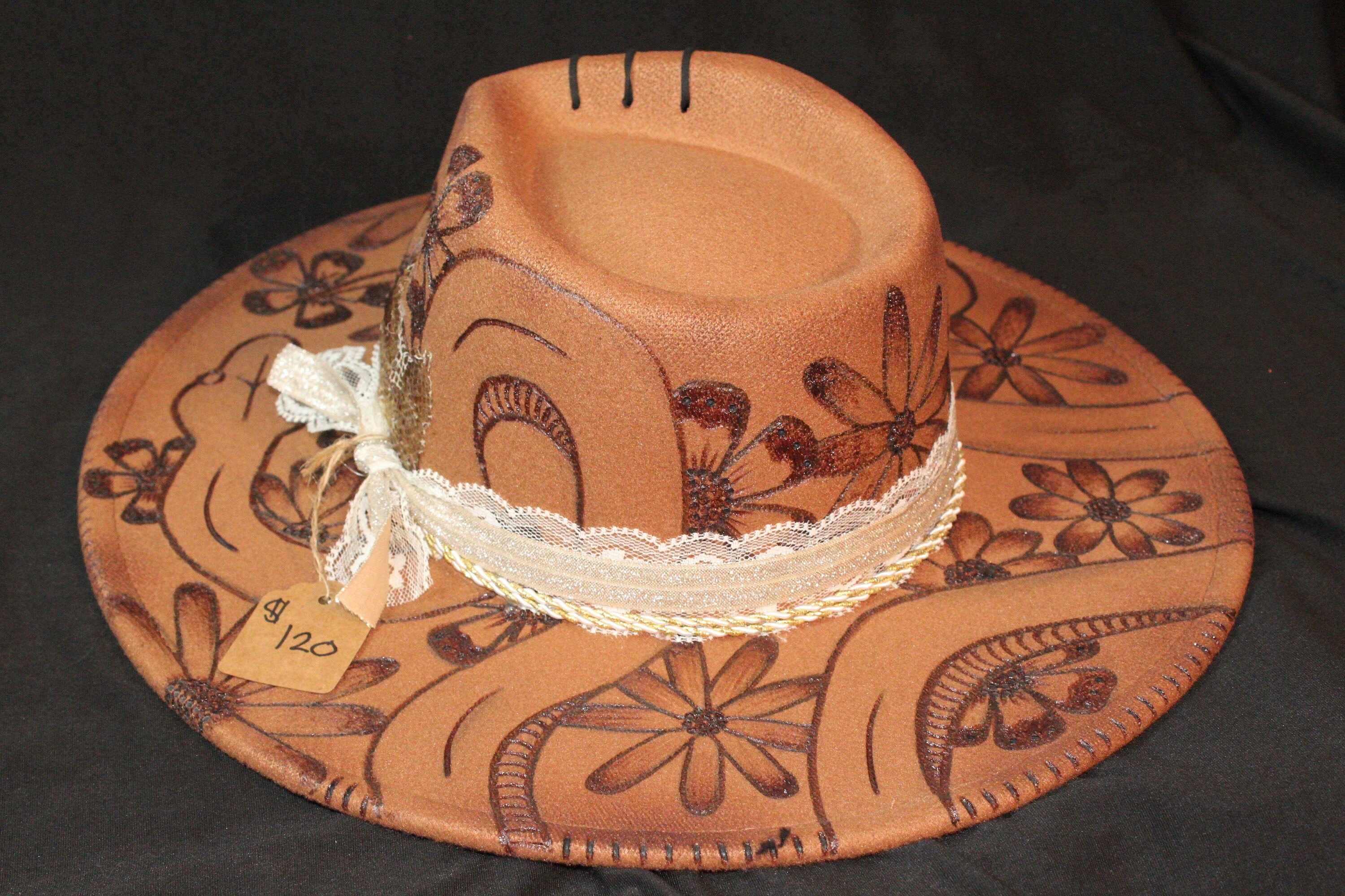 Burned in Snake Design on a Brown Felt Hat - Etsy