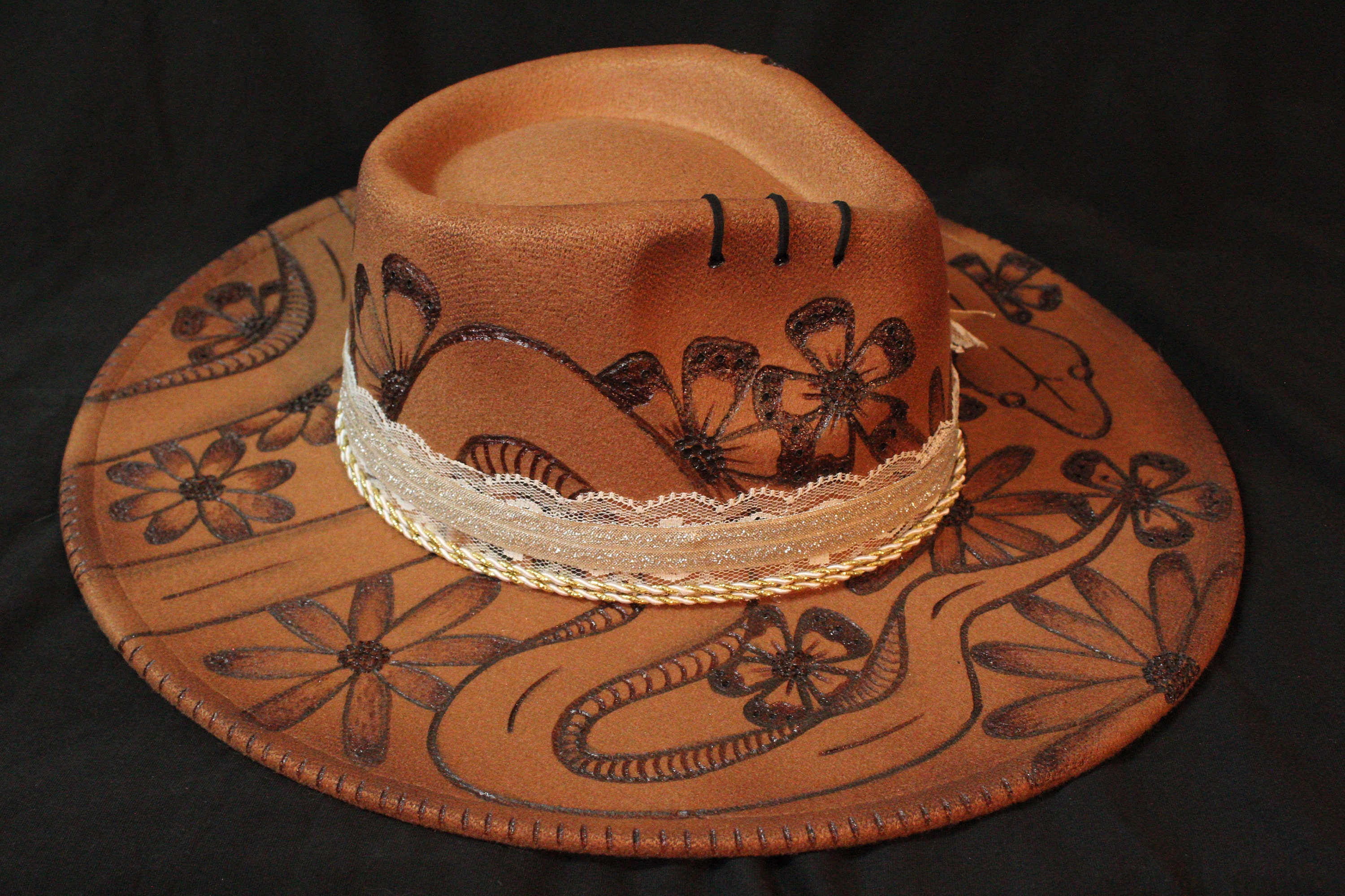 Burned in Snake Design on a Brown Felt Hat - Etsy
