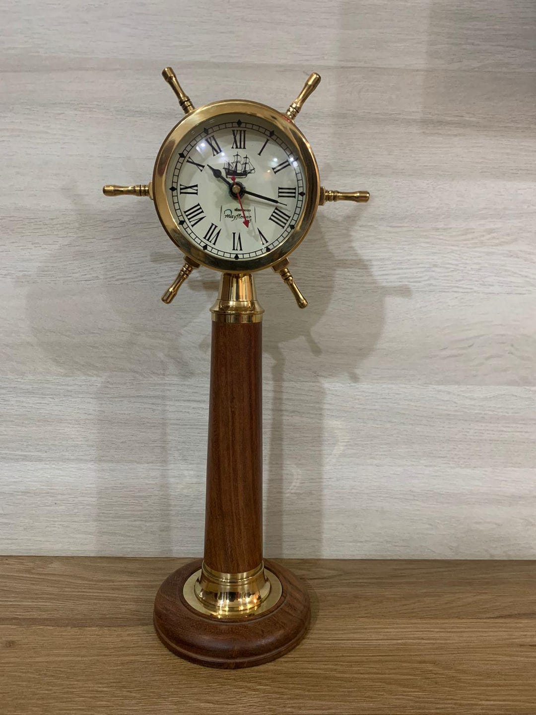 Nautical Ship Wheel Clock Vintage Maritime Desk Timepiece Unique Office ...