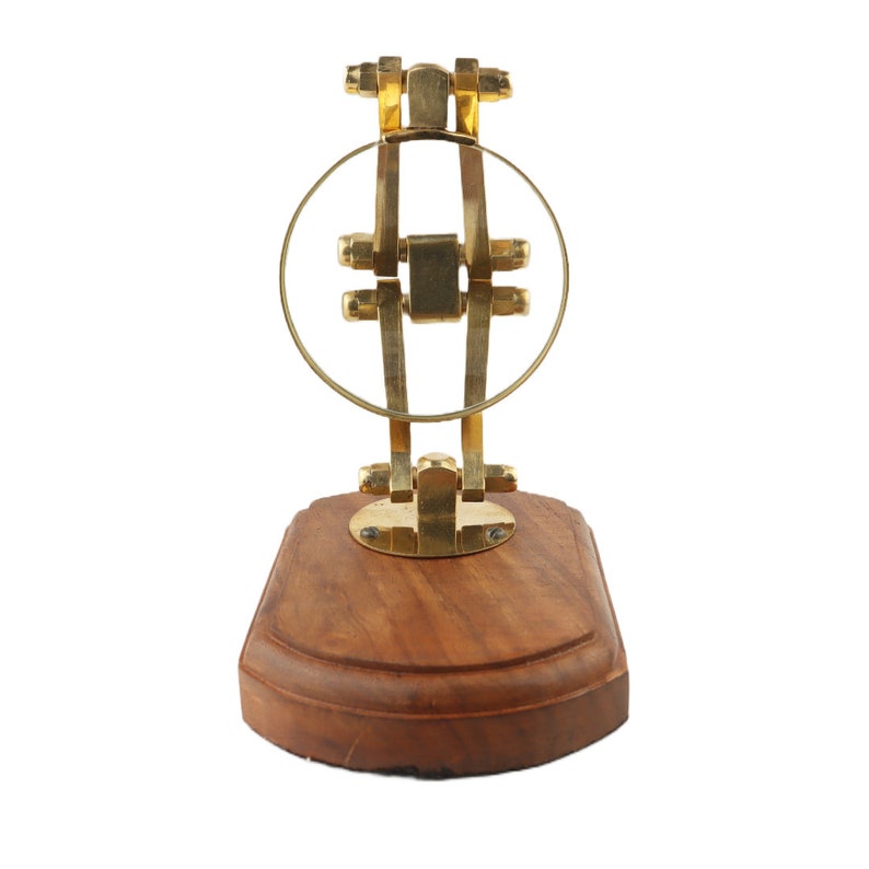 Desktop Magnifying Glass on Wood Stand Moveable Lens Vintage Brass ...