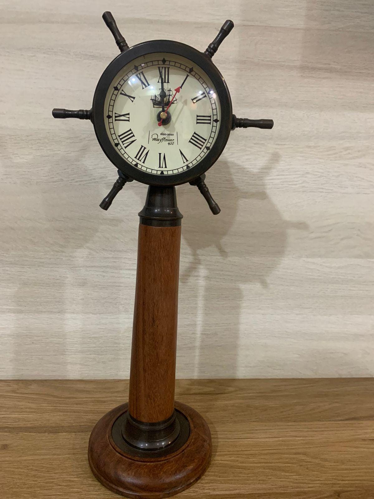 Nautical Ship Wheel Clock Vintage Maritime Desk Timepiece Unique Office ...