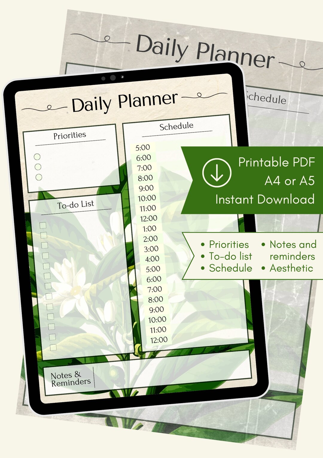 Daily Planner, Printable PDF, Digital Planner, Floral, A4 or A5 - Etsy