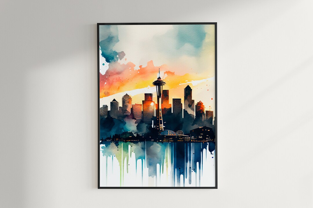 Seattle Skyline Watercolor - Etsy