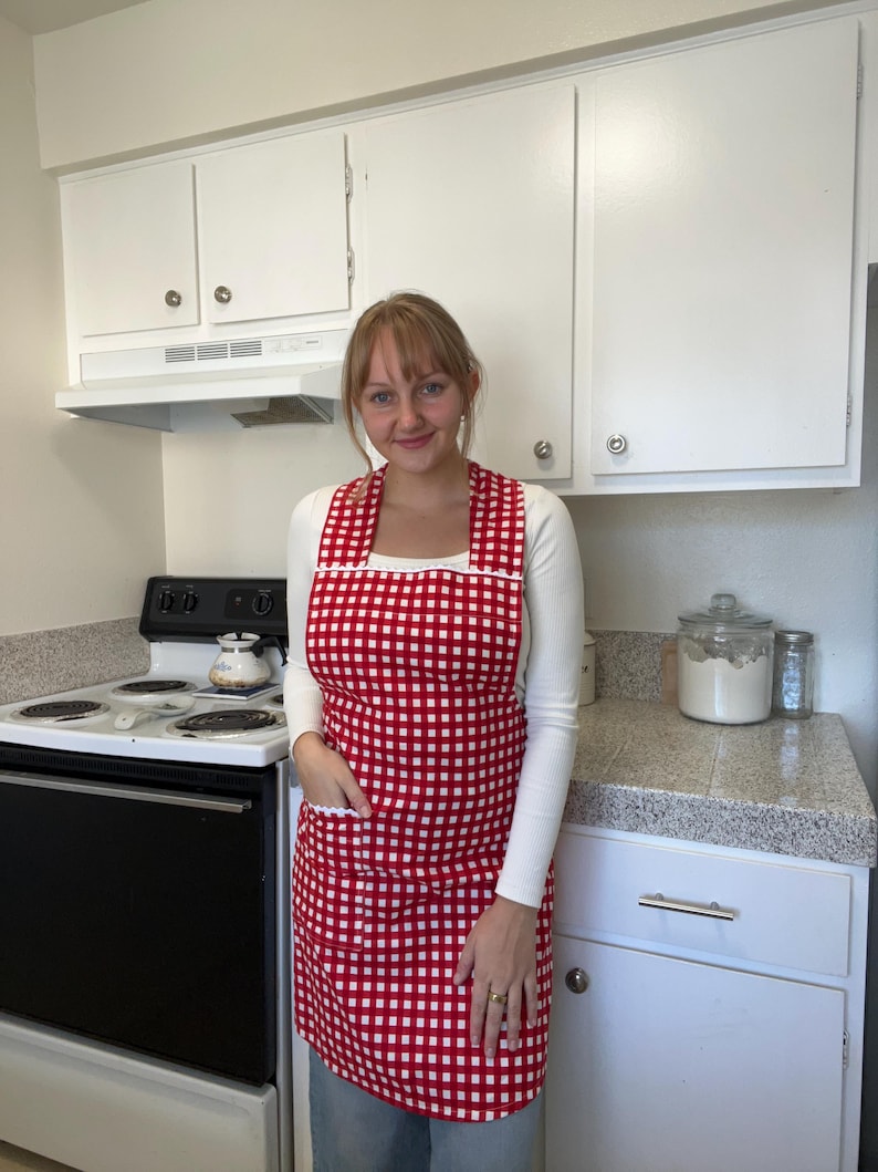 Red and White Gingham Cotton Apron | Gingham Apron | Checker Apron - Etsy