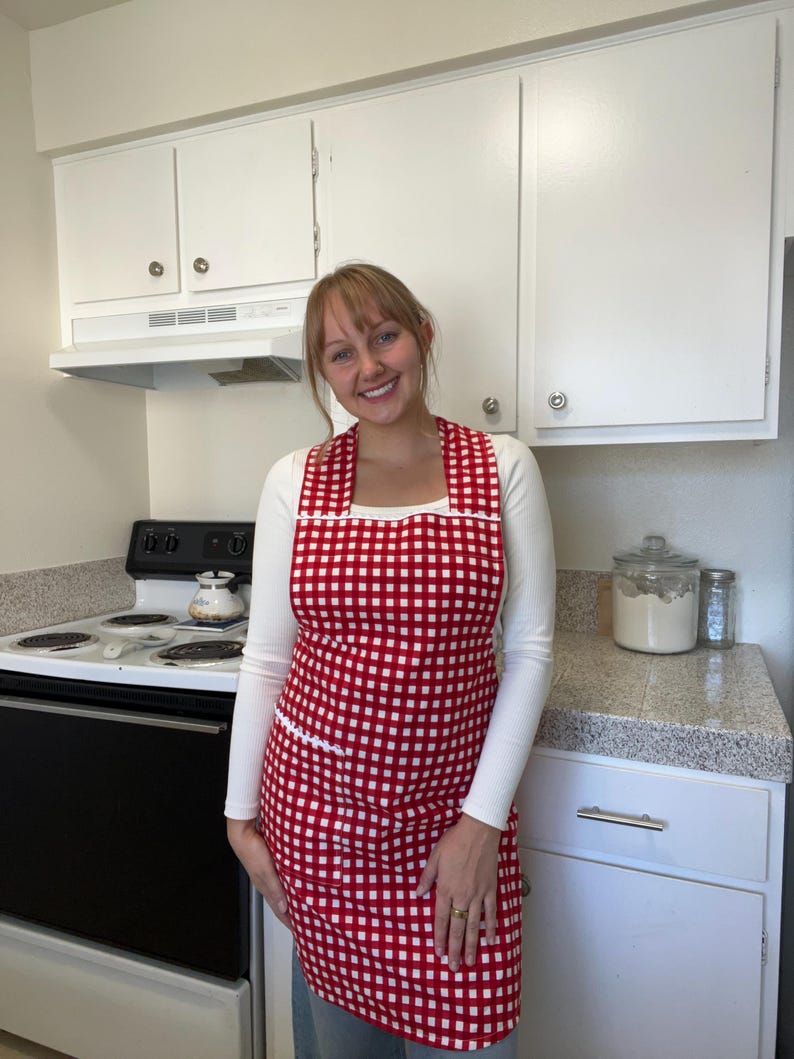 Red and White Gingham Cotton Apron Gingham Apron Checker Apron - Etsy