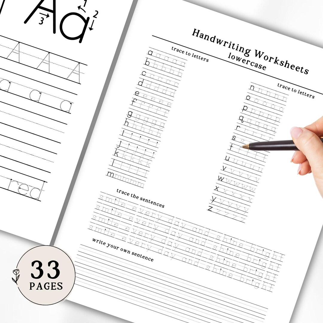 Handwriting Worksheets, 33 Pages of Letters, Words & Sentences | ABC ...