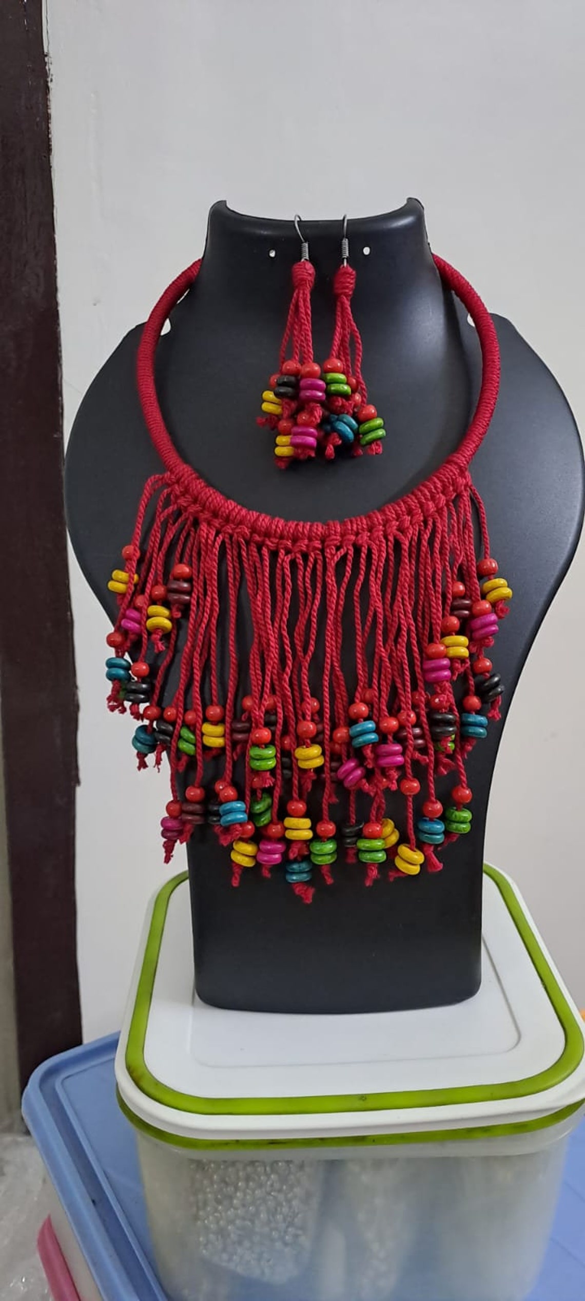 Exclusive Red Thread Neckband With Fringes and Matching Earrings. - Etsy