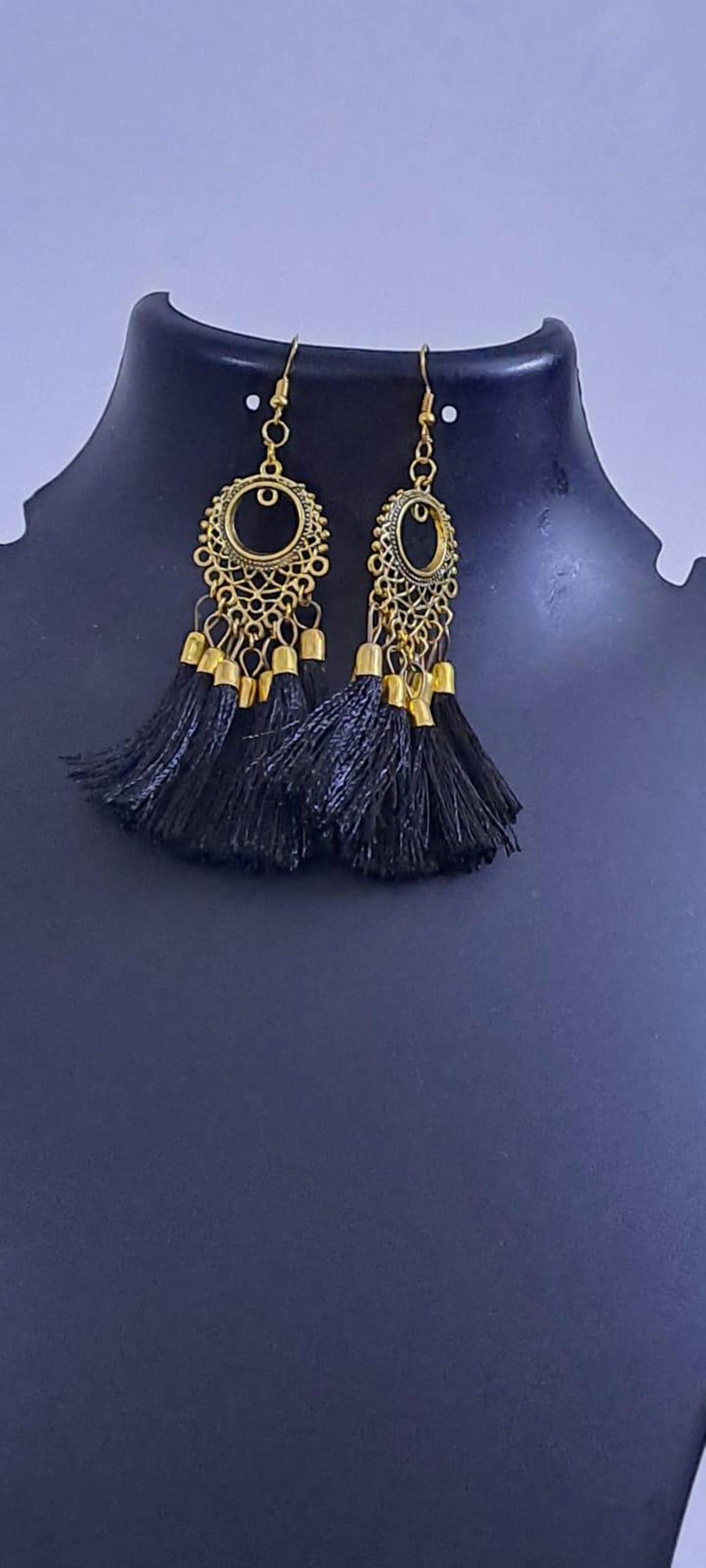 Golden Neckband With Black Silk Thread Fringes and Matching Earrings - Etsy